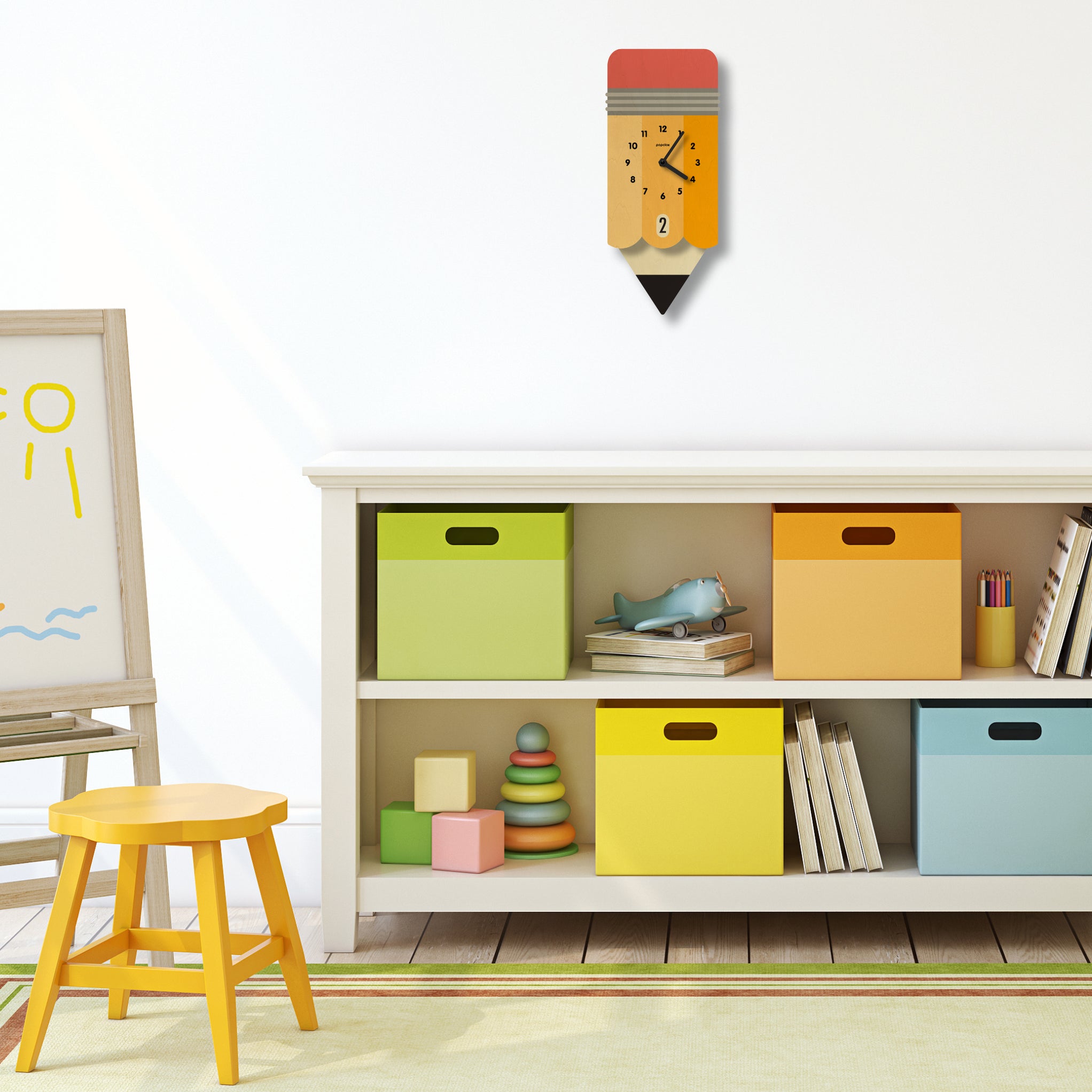 pencil - pendulum clock | popclox Wall Clocks for Kids