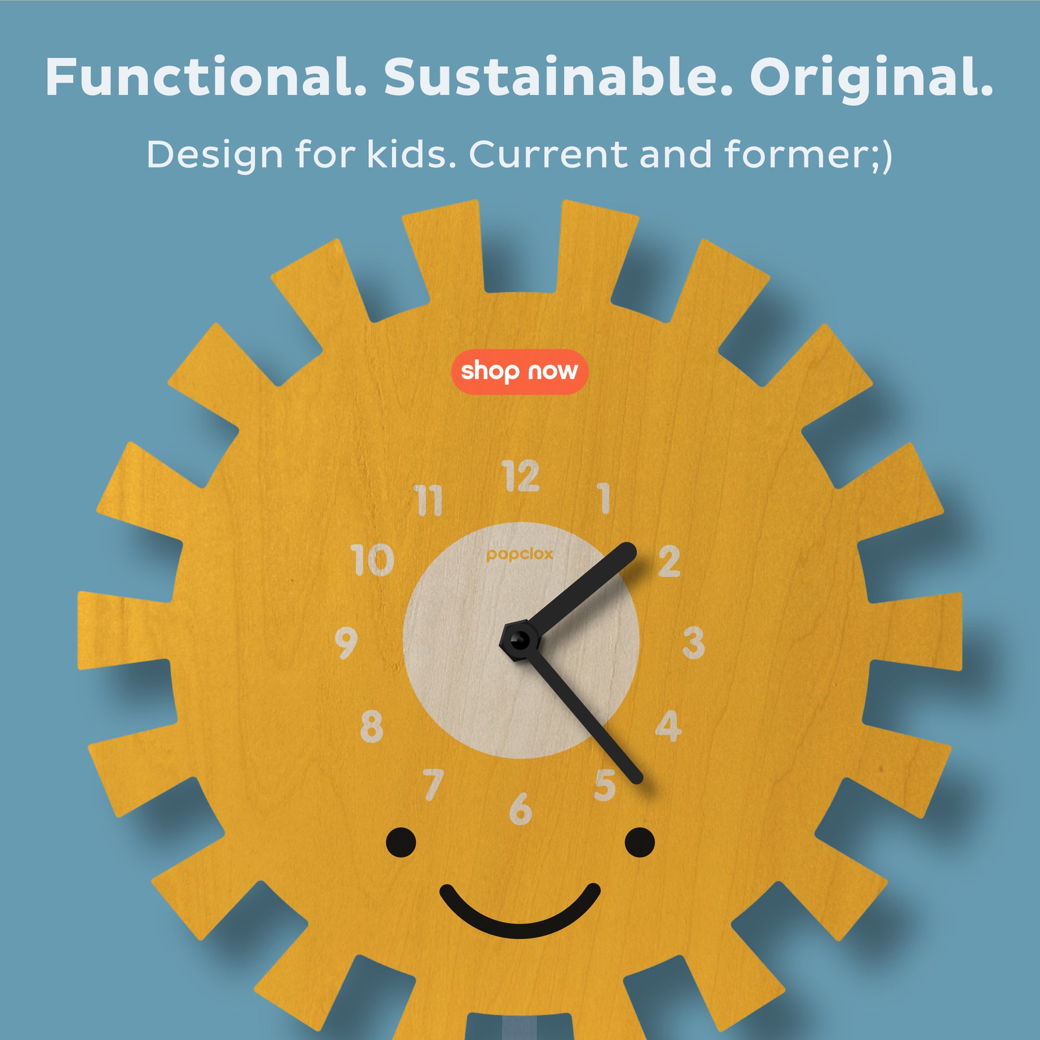 Fun wall clocks for kids rooms. Original designs. Made in USA