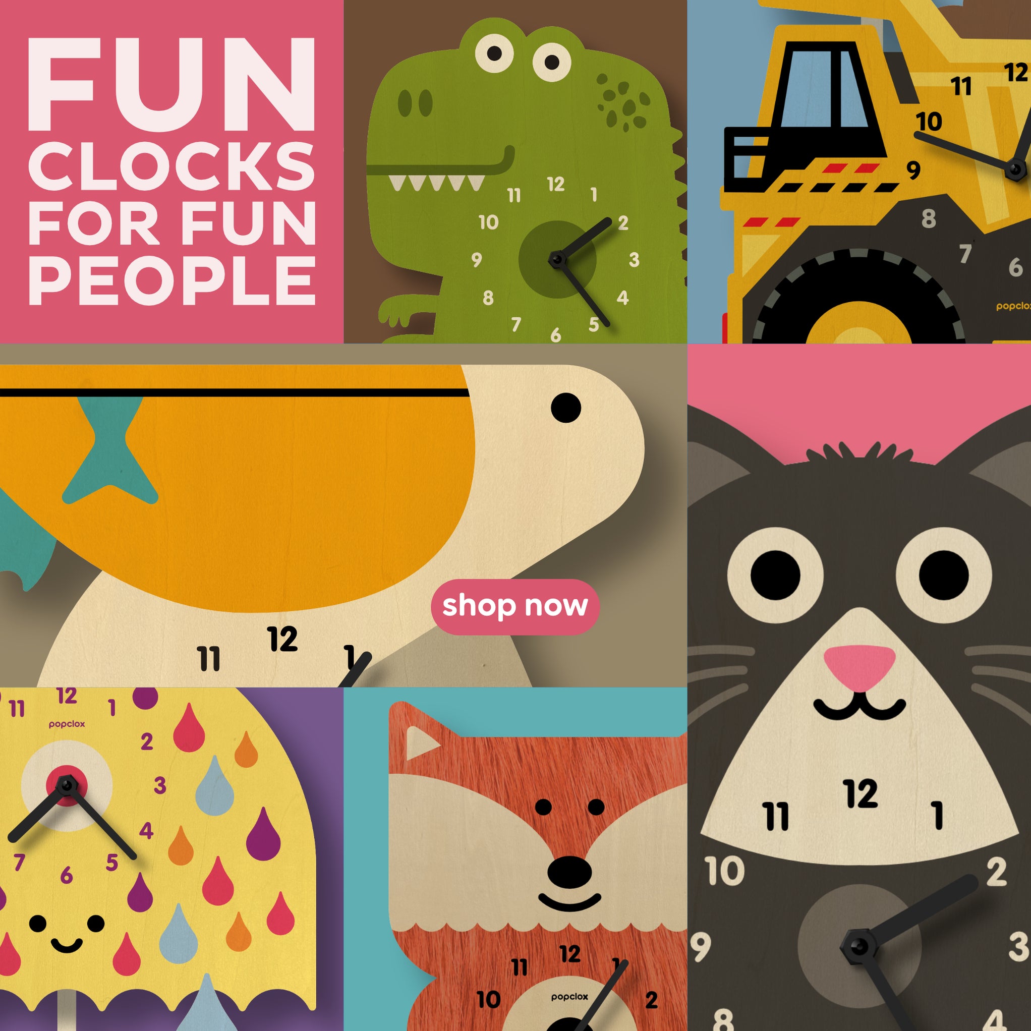 Fun wall clocks for kids rooms. Original designs. Made in USA