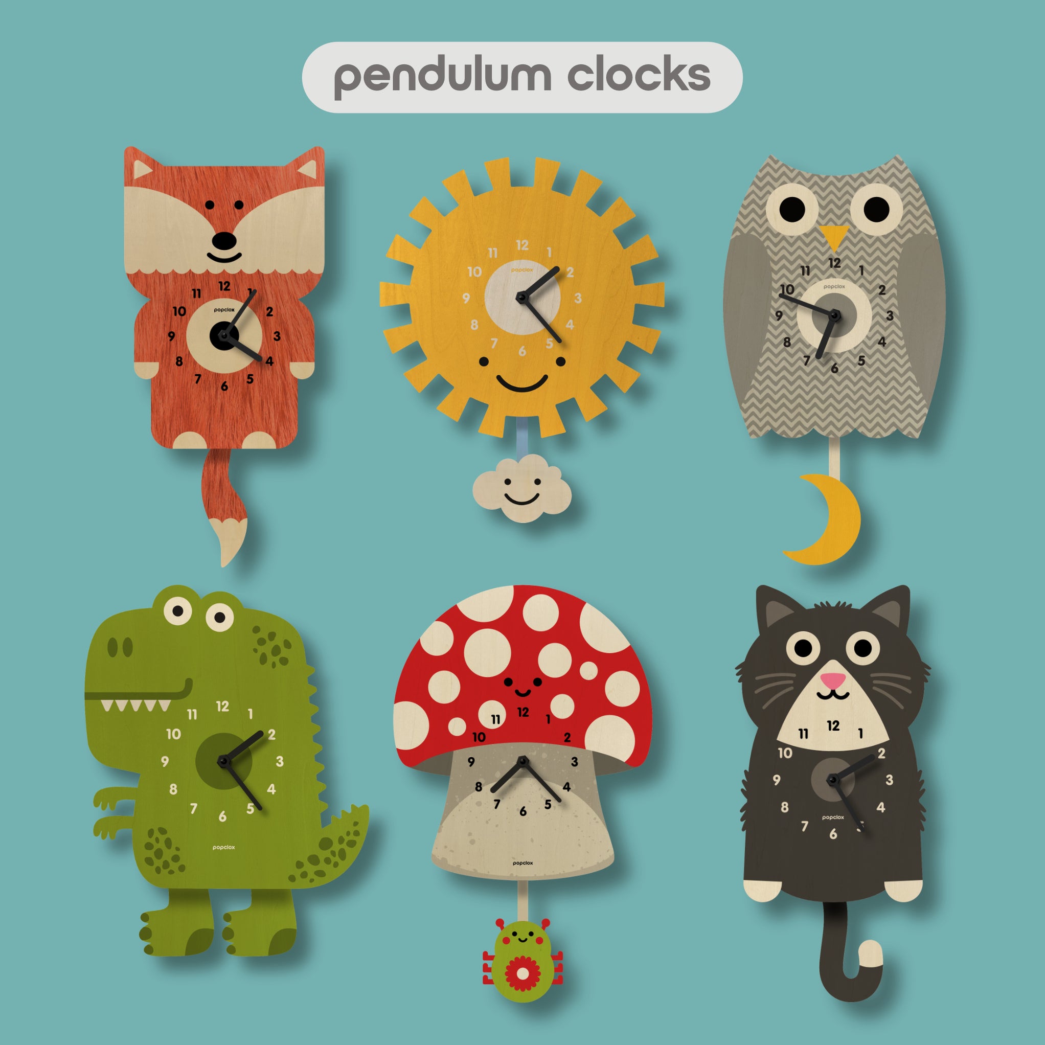Fun wall clocks for kids rooms. Original designs. Made in USA